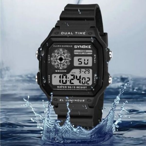SYNOKE Watch Digital World Time Illuminator Black Styled On Casio AE ...