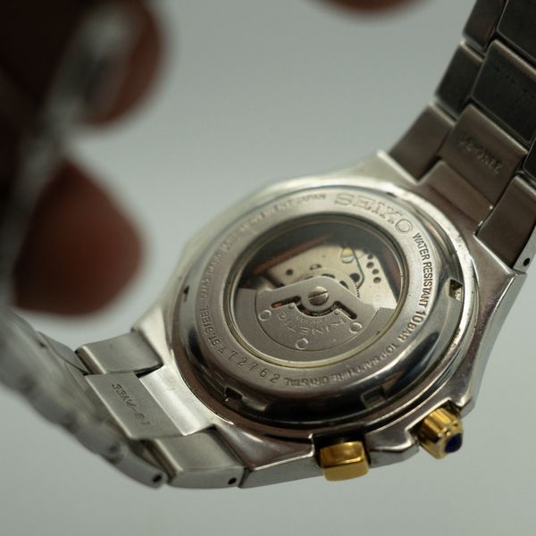 Seiko Kinetic 5M62 Gray Two Tone 100M Date Sapphire Display Back New ...