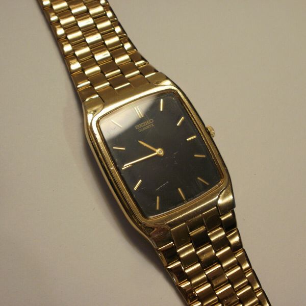 Seiko 5Y30-5280 Men's Watch New Battery Gold Tone Black Face ...