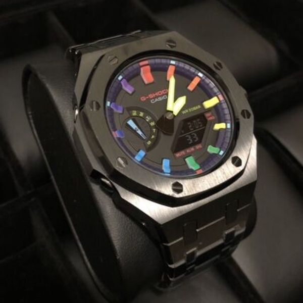 Casio G-Shock GA-2100 Black Rainbow Custom Mod Black Metal Men's Gift ...