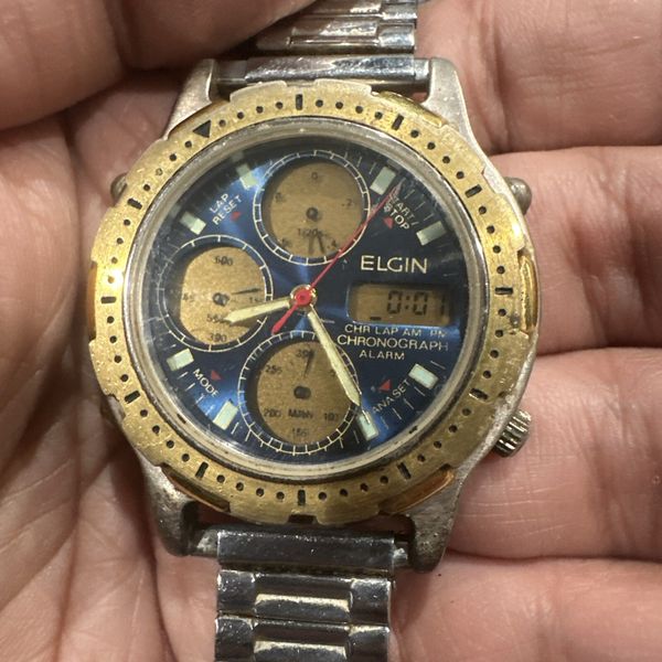Elgin Analog Digital Chronograph Gold Silver Tone Men's Watch FJC07 See ...