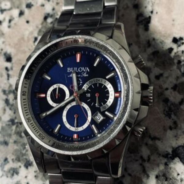 Men's Bulova Marine Star Chronograph Blue Dial Watch 96B174 Heavily ...