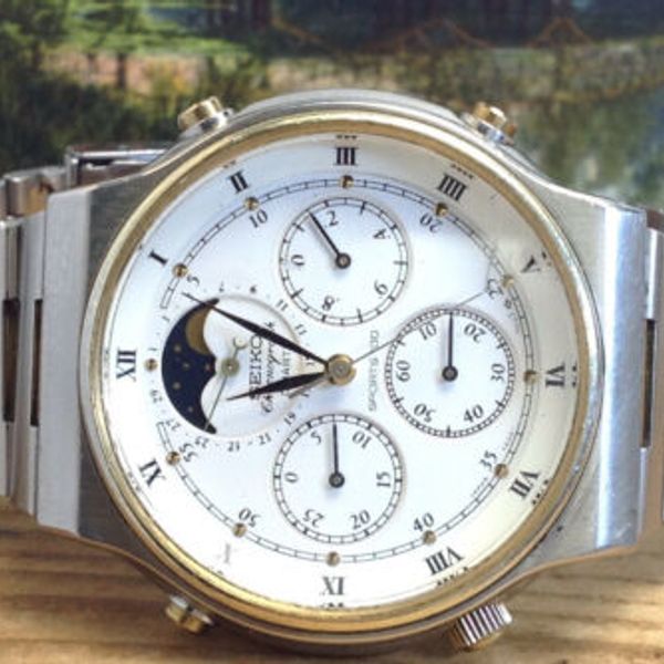 SEIKO 100 SPORT 7A48-7009 MENS MOON PHASE CHRONOGRAPH QUARTZ WATCH (E5 ...