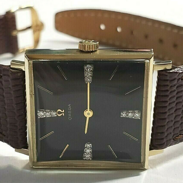 Vintage Omega Men's Wristwatch Square with 12 Diamonds 14KY GOLD Manual ...