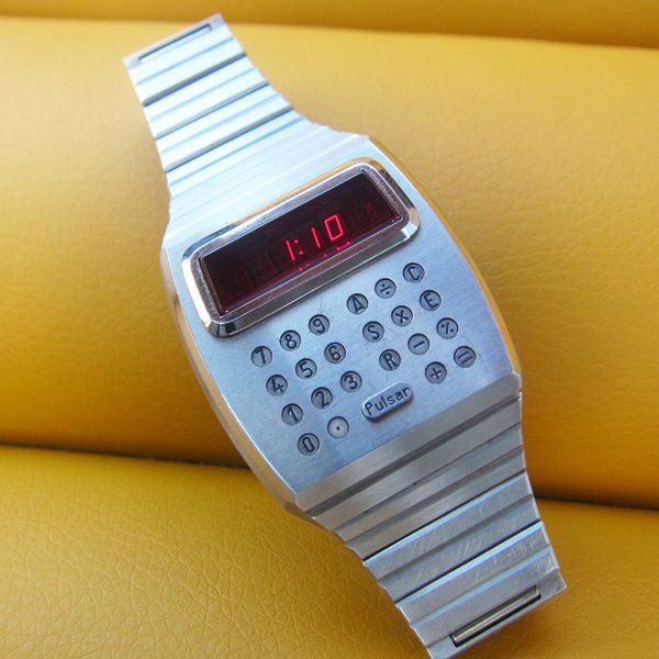 Men's SS 1977 PULSAR EURO 902 CALCULATOR Time Computer LED LCD Digital ...