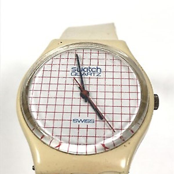 Swatch Quartz Swiss Made Tennis Grid Vintage Watch Unisex Beige Strap ...