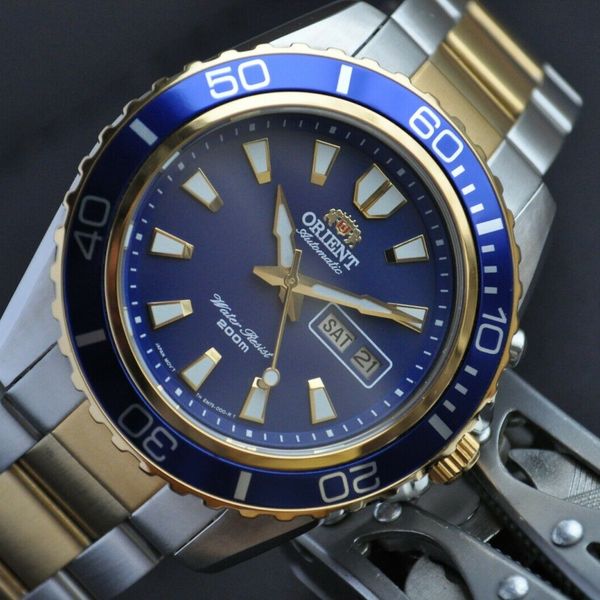 Nos! Orient Mako Gold XL 200m Diver Sport Men's Wrist Watch DAY DATE ...