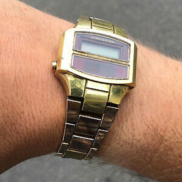 Rare Early Longines Gemini II Digital LCD Dual Screen 14k Gold Wrist ...