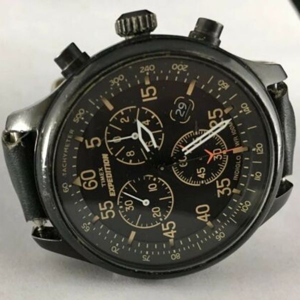 Timex Expedition Field Chronograph Black Leather Strap Men's Watch ...