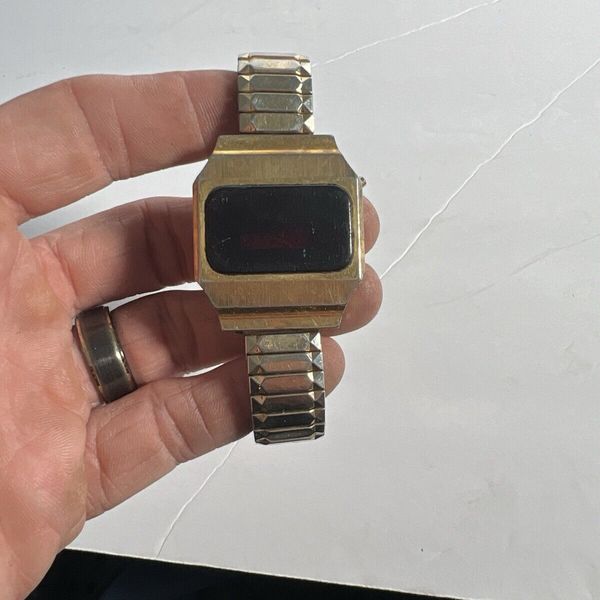 Vintage Timex 550 Red LED Watch Gold Tone 1970s | WatchCharts Marketplace