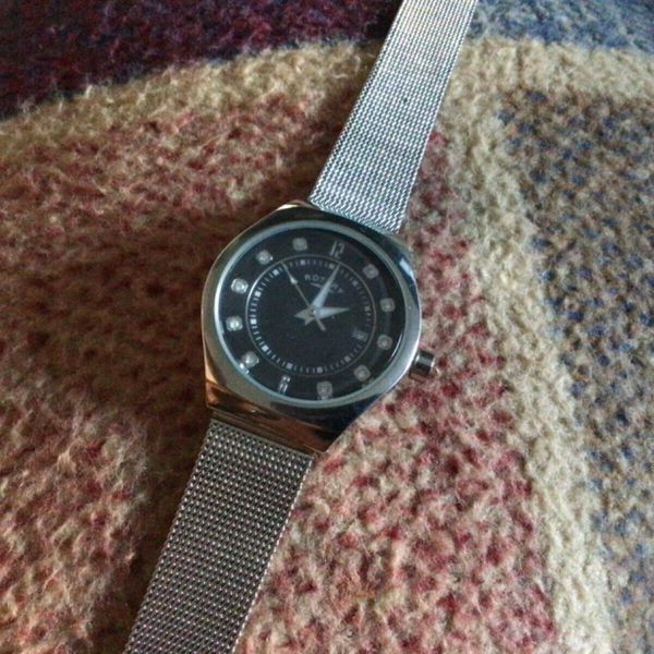 Rotary Diamante Black Round Face Stainless Steel Bracelet With Original ...