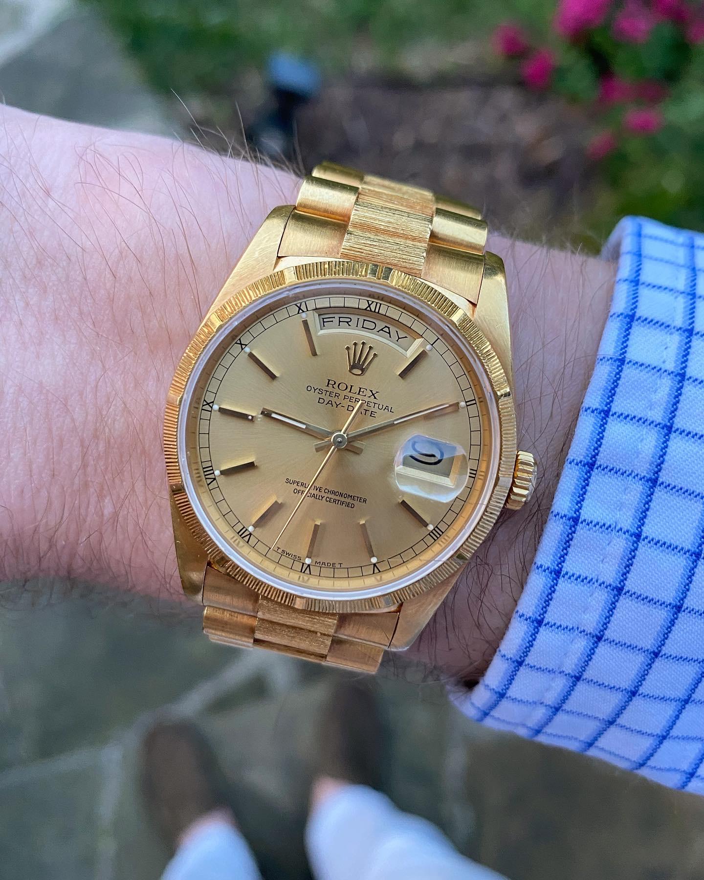 1988 Rolex 18248 Day-Date Bark R Serial Champagne Dial 18K YG DD36 Open ...