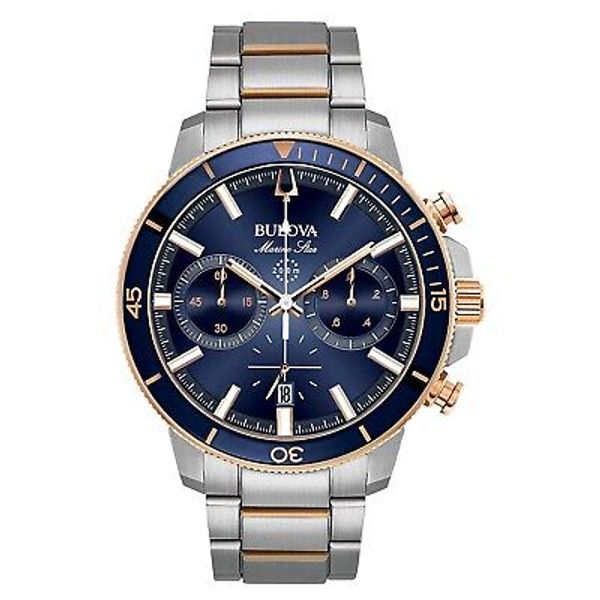 With tags Bulova Marine Star Chronograph Blue Dial Mens Watch 98B301 ...