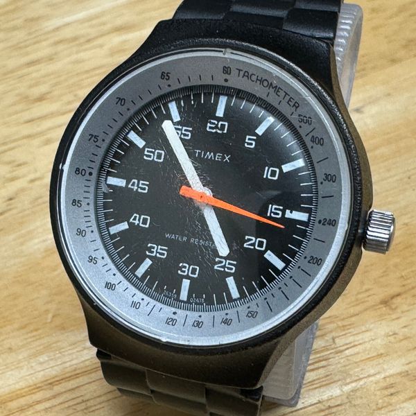 VTG Timex Watch Men Hand-Winding Mechanical Black Tachometer Beefy ...