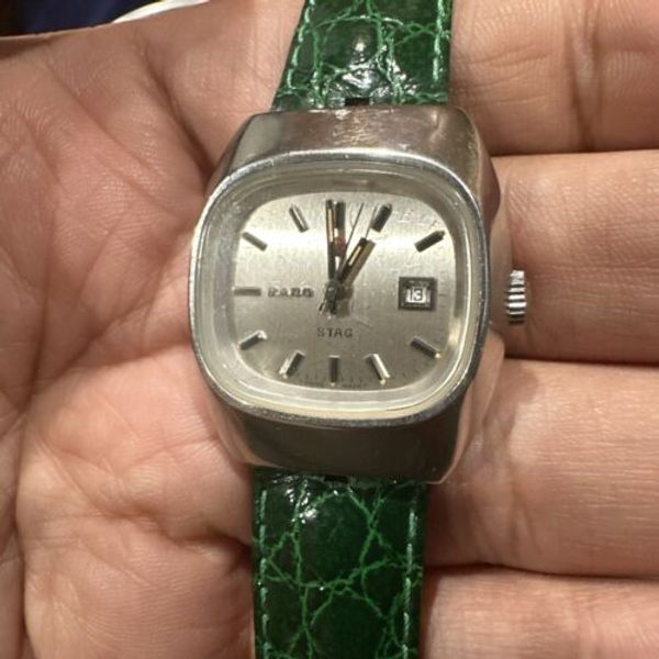 *Works* VINTAGE RADO STAG SWISS W/ DATE WOMENS AUTOMATIC SQUARE DIAL ...