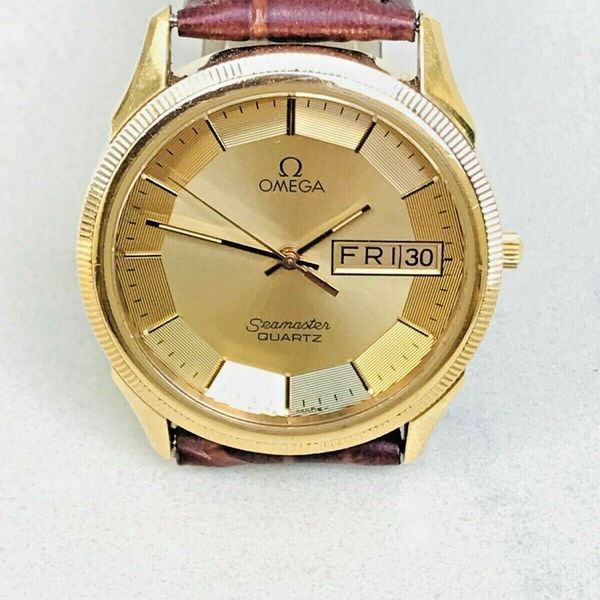 Omega Seamaster 1425 Pie Pan Dial Coin Edge G/P Day-Date Men’s Quartz ...