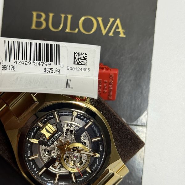 Bulova 98A178 Maquina Analogue Automatic Skeleton Men's Gold Watch ...