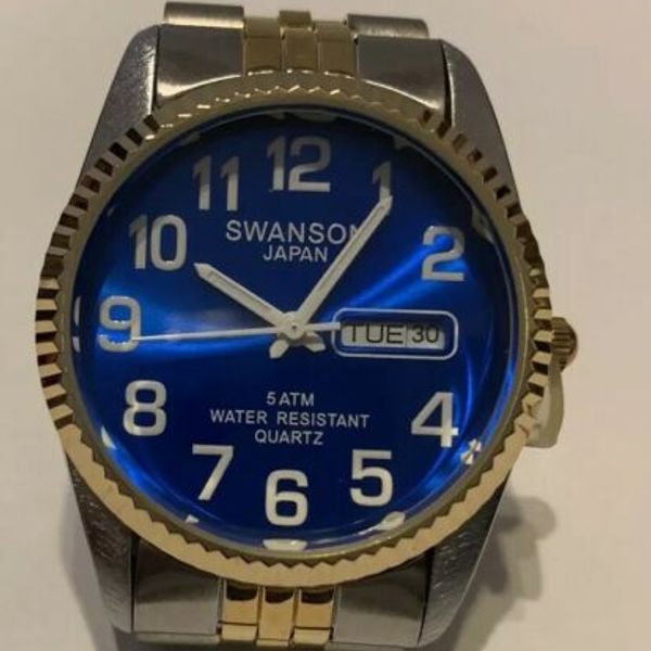 MEN'S SWANSON TWO-TONE/DAY-DATE WATCH JAPAN WATER RESISTANT QUARTZ ...