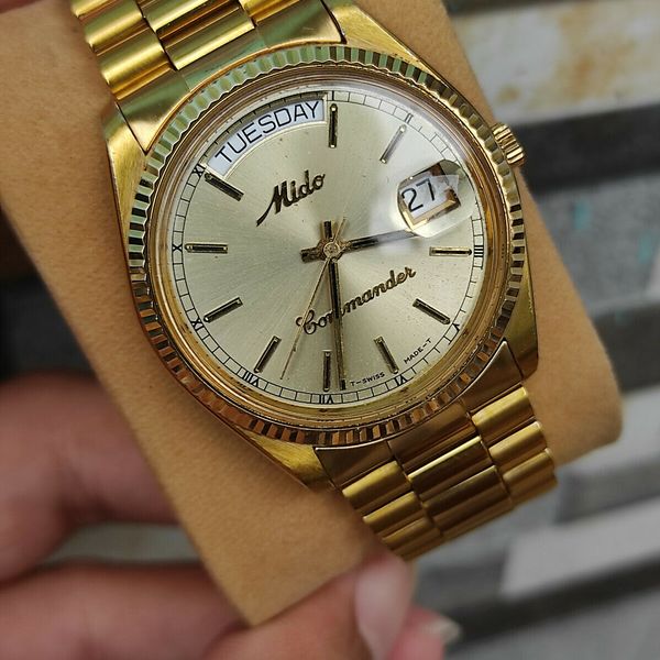 Rare Mido Commander Day Date Vintage Mido 8299 Gold Plated authentic ...