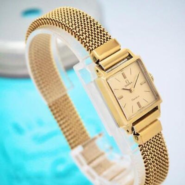 OMEGA Geneve 511.321 Watch Gold Dial Square Quartz Ladies Vintage ...