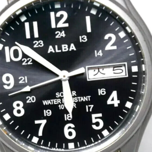 SEIKO ALBA Military Field Watch V158-0AX0 AEFD557 Black Dial SolarPower ...