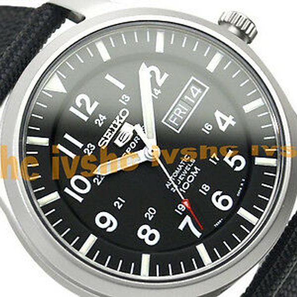 SEIKO 5 SNZG15 SNZG15K1 Army Nylon Black Original Box Free Ship ...