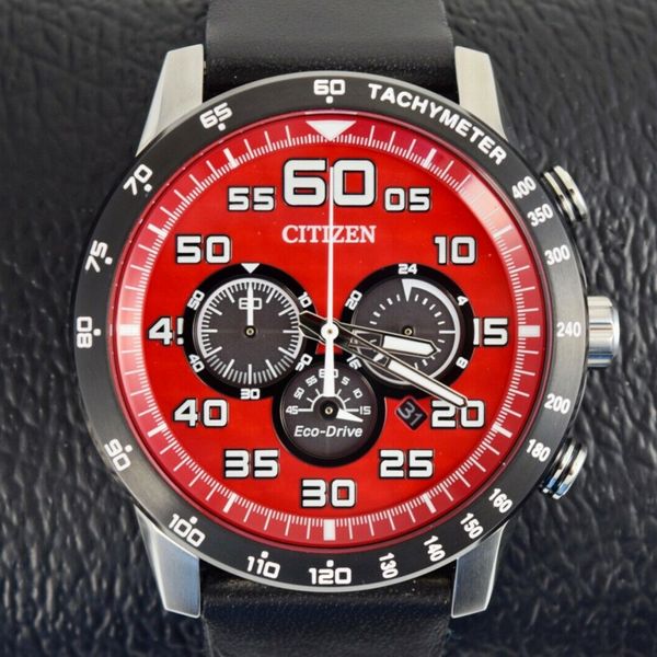 Citizen Eco-Drive Primo CA4430-01X Red Dial Black Leather Chrono Men's ...