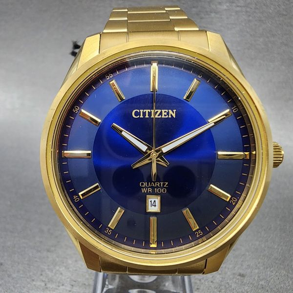 Citizen Watch Men 42mm Blue Dial Gold Tone Date Round Bracelet 50M ...