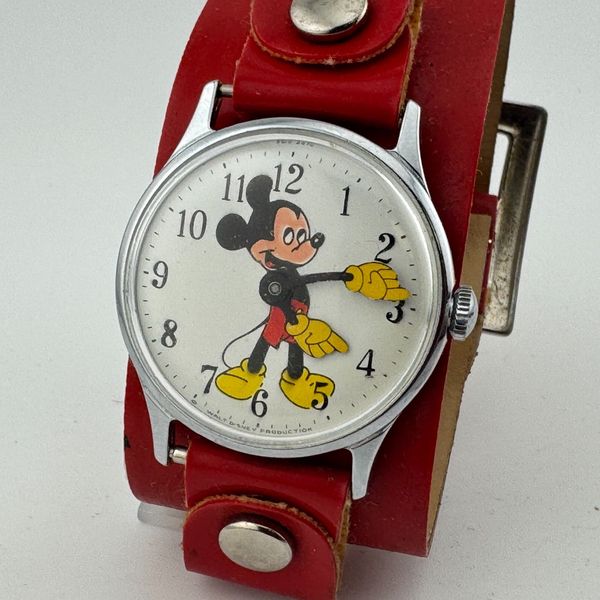 VTG Disney Mickey by Timex Hand Wind Mechanical Watch Men Silver Red ...