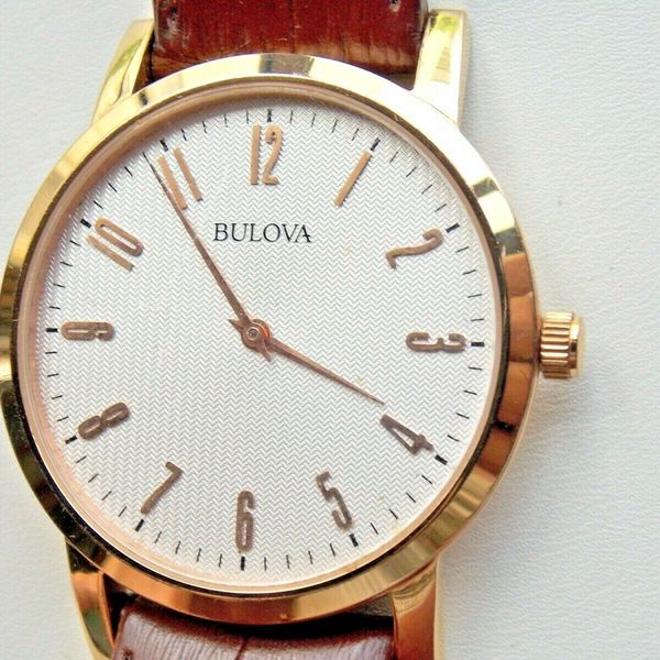 BULOVA WATCH C435273 38 MM MENS GOLD TONE BEZEL SILVERY WHITE FACE ...