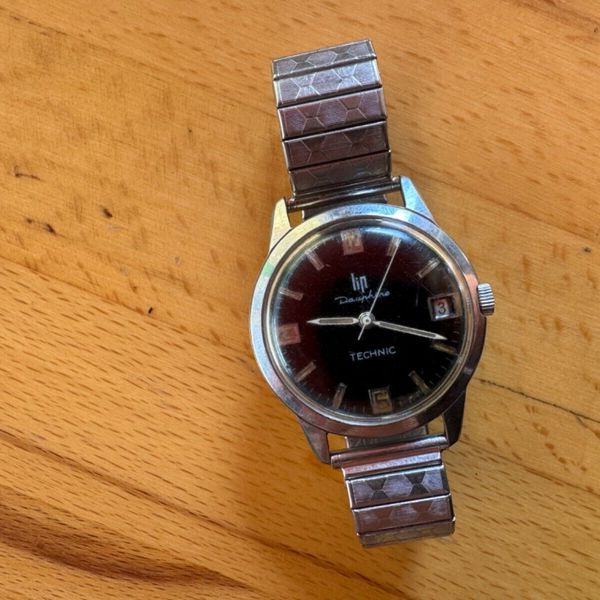 VINTAGE LIP DAUPHINE TECHNIC 34mm MENS WATCH RARE BLACK DIAL ...