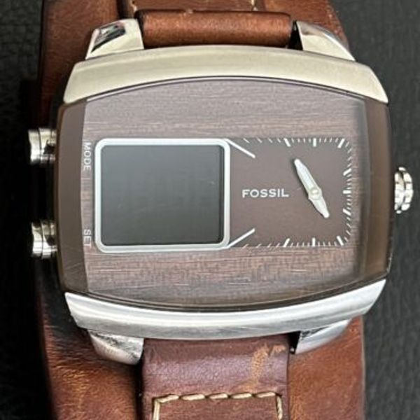 Fossil Retro Red LED Men’s Watch JR JR-9633 Leather Belt Analog Digital ...