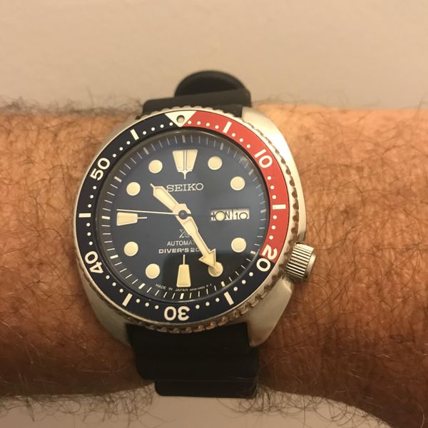Seiko turtle “Pepsi” modded SRP773 bracelet and straps, $225. | WatchCharts