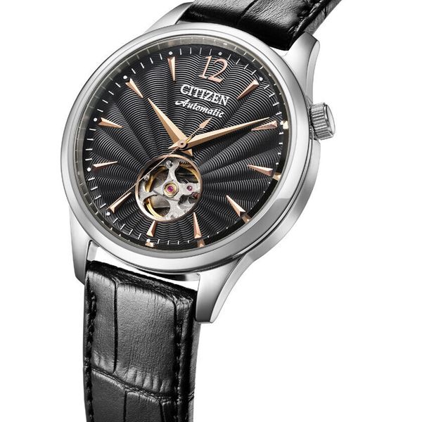 CITIZEN NH9131-14E Black Guilloche Pattern Open Heart Men's Watch New ...