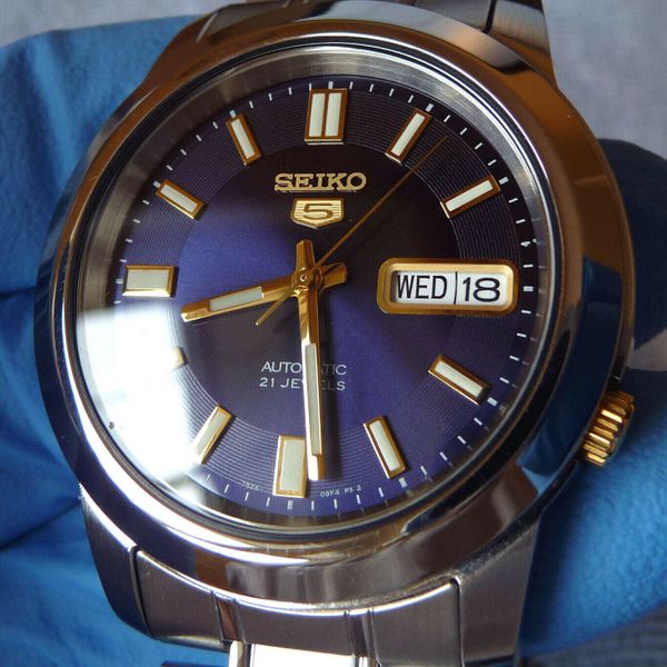 Seiko 5 SNKK11K1 Automatic Watch, Blue Dial, Gold Accents, SS Case ...