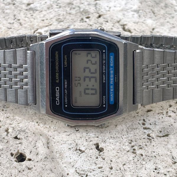Vintage Casio W-34 #415 Japan steel Alarm Chronograph Digital Watch ...