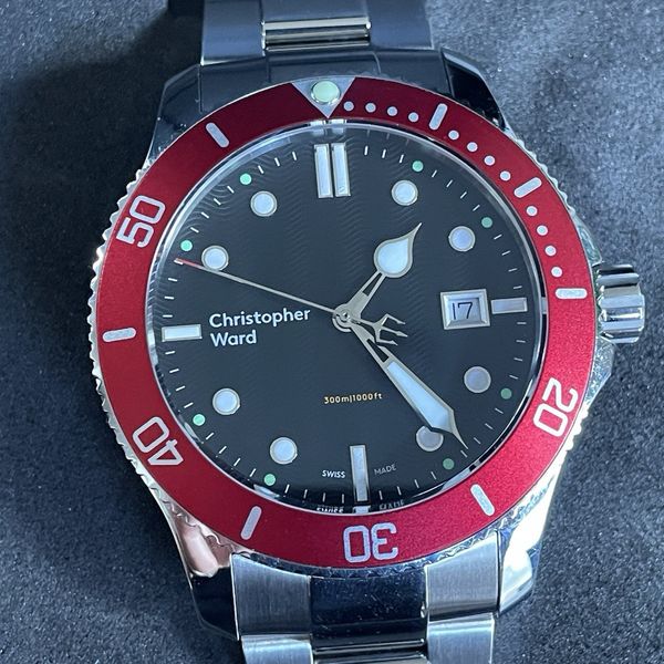 Christopher Ward C60 Trident 300 Quartz 43mm Wristwatch Rare Red Bezel ...