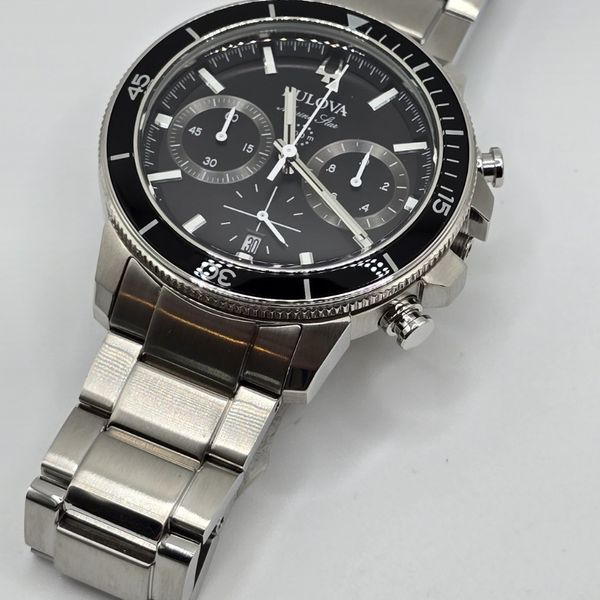 Bulova Marine Star 96B272 Stainless Steel 45mm Black Dial Quartz Mens ...