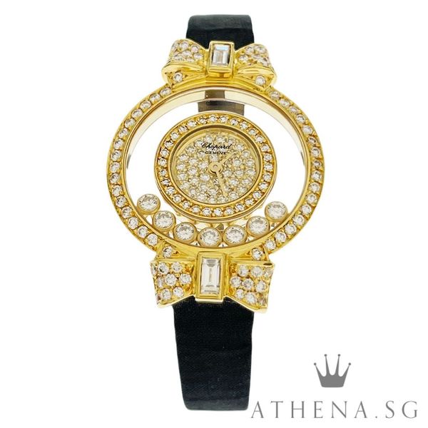 18K YELLOW GOLD CHOPARD HAPPY DIAMOND “7 FLOATING DIAMONDS” QUARTZ WITH ...