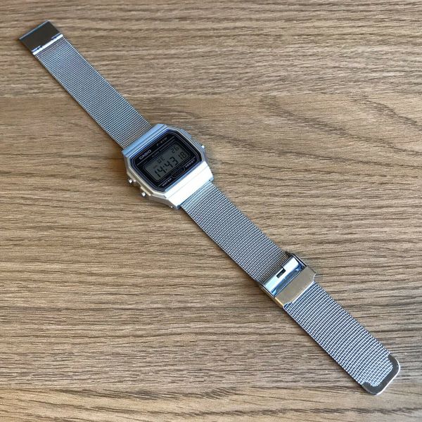 Casio F91W CUSTOM MOD Silver Case On Retro Cool Steel Mesh - Gorgeous 1 ...