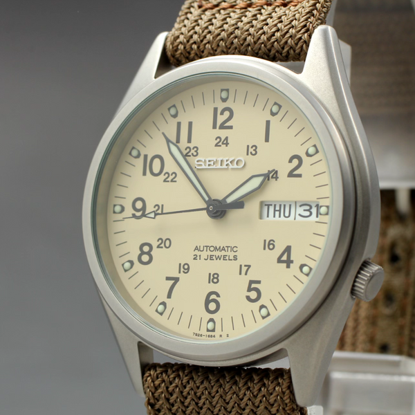 Near MINT* SEIKO 7S26-00D0 SNX431 Automatic Day Date Ivory Mens Watch ...