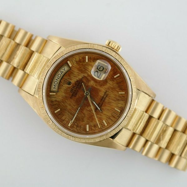 Rolex Day-Date 18078 Wood Dial President 18K Yellow Gold Barked Band ...