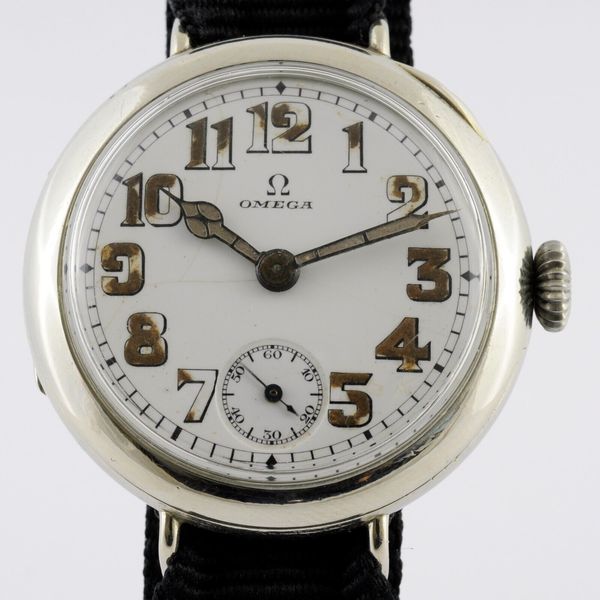WWI MILITARY OMEGA TRENCH MANUAL WIND ENAMEL DIAL GENTS WATCH SWISS ...