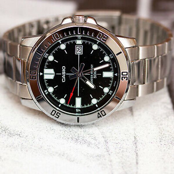 Casio MTP-VD01D-1EV Men's Black Analog Watch Steel Band Date Indicator ...