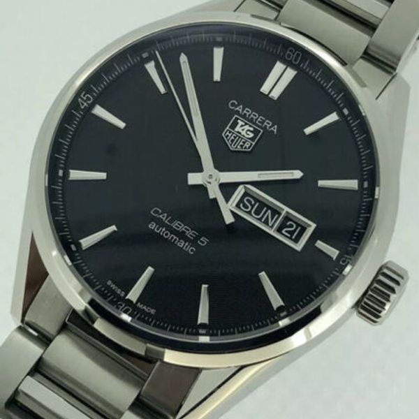 Tag Heuer Carrera Day Date Calibre 5 Black Dial 41mm Box WAR201A.BA0723 41mm | WatchCharts ...