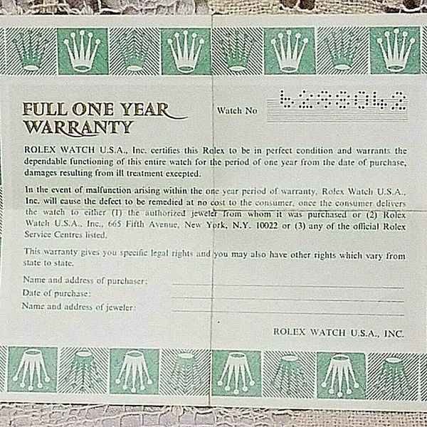Rolex Watch Blank Warranty Certificate Paper | WatchCharts Marketplace