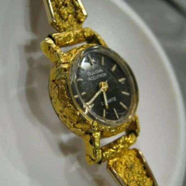 Womens 10k ALASKAN GOLD NUGGET WATCH Bulova Accutron Wristwatch Ladies ...