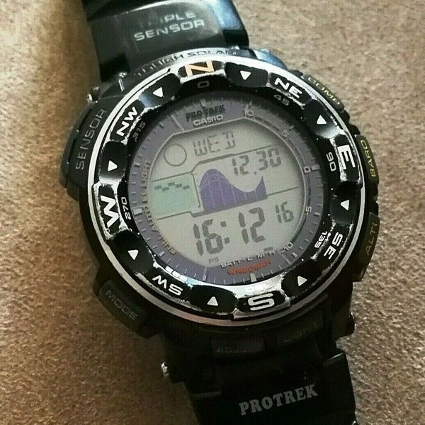 casio pro trek tough solar prg-250 triple sensor lcd watch module 3259 rare | WatchCharts ...