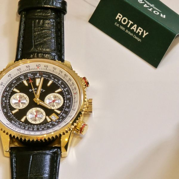Stunning Rotary Men's Aviator Chronograph Black Leather Strap Watch ...
