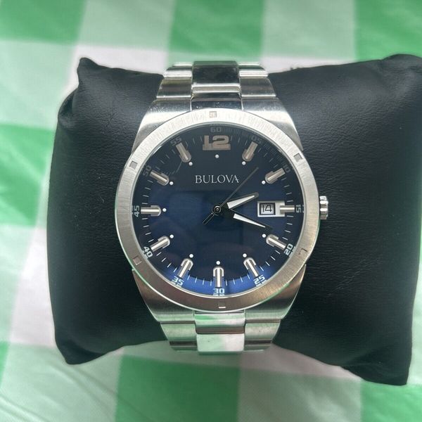 Bulova Blue Dial Silver Tone Menâ s Watch 96B220 | WatchCharts Marketplace